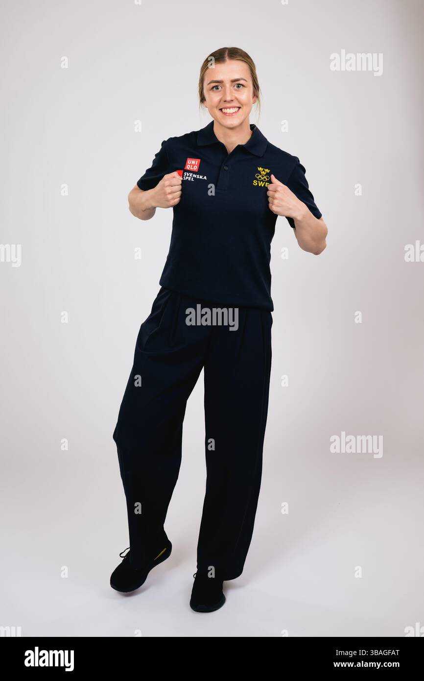 Ice hockey athlete Linnéa Johansson of, Sweden. , . poses for a ...