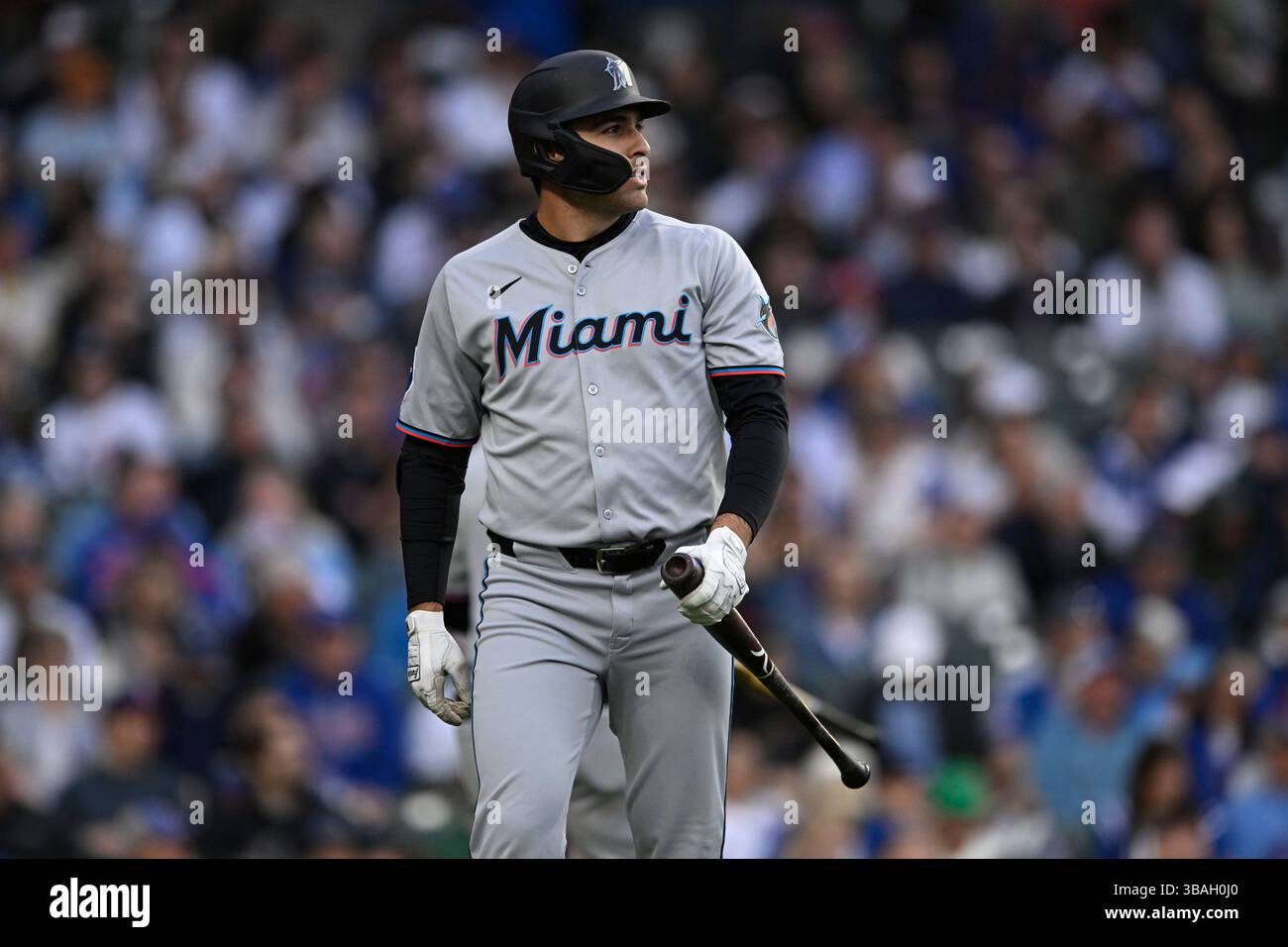 Miami Marlins' Matt Mervis reacts after striking out during the second ...