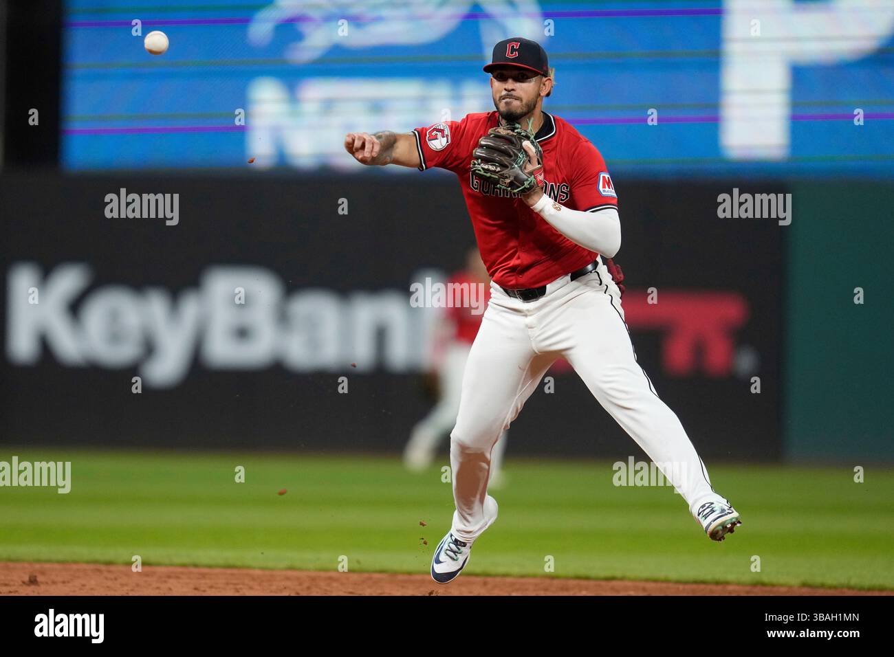 Cleveland Guardians shortstop Gabriel Arias (13) throws out Milwaukee ...
