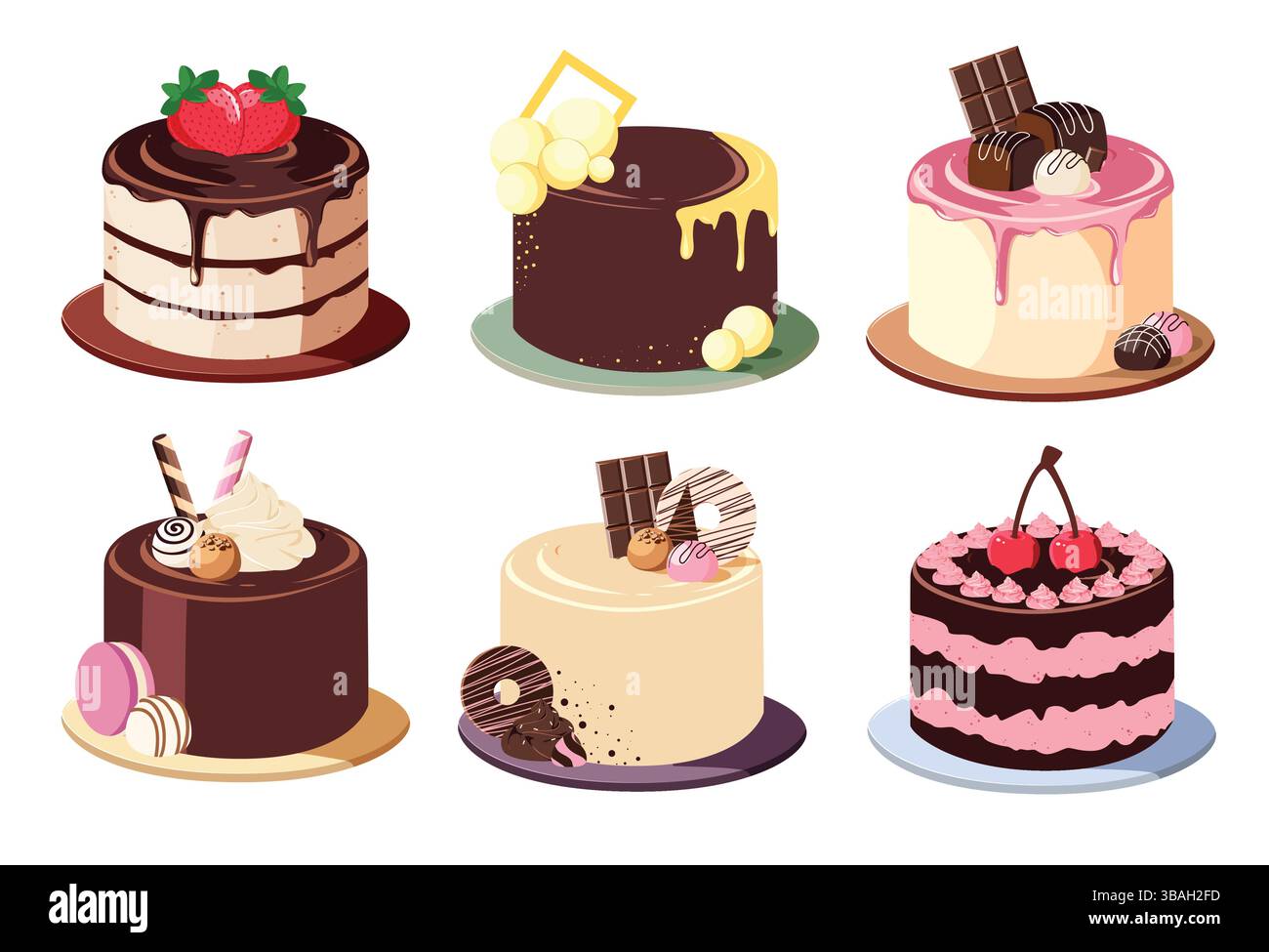 Birthday cake clipart icon set. Cake for bday, anniversary and wedding party celebration with ...