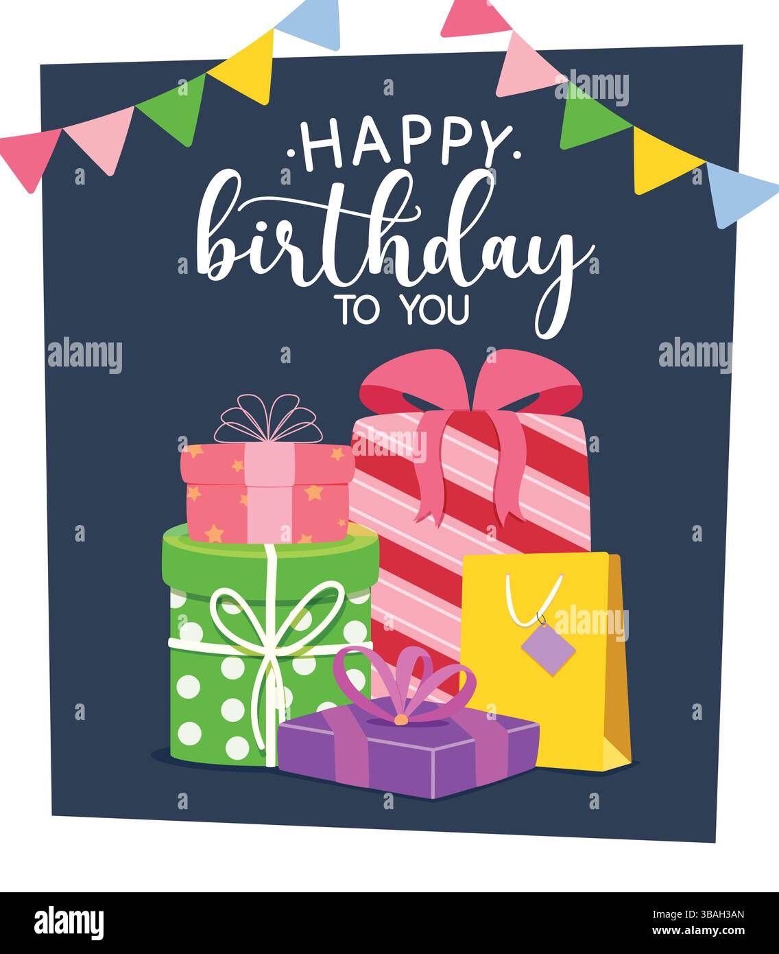Happy birthday greeting card clipart poster design. Birthday gift boxes ...