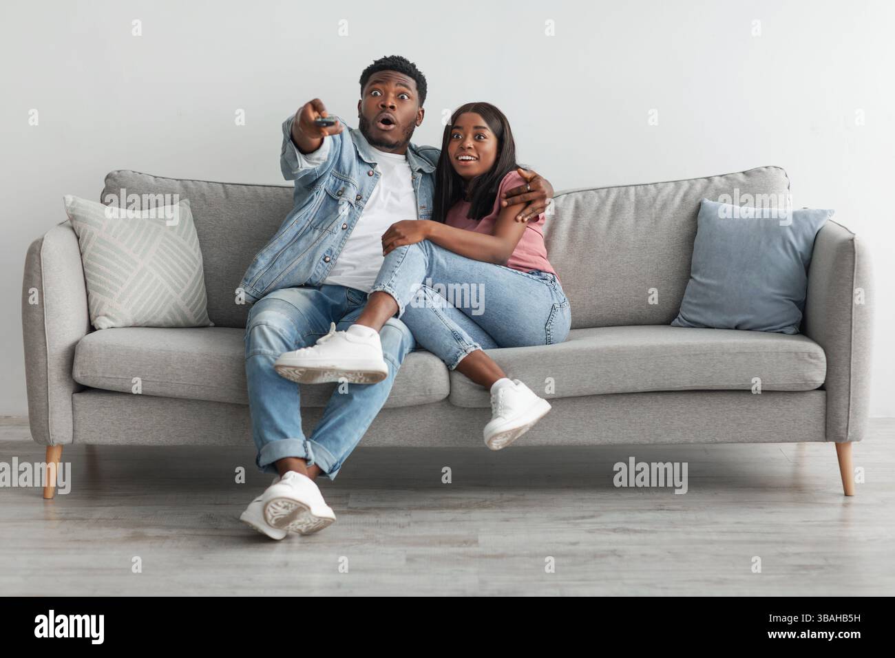 Wow, Omg. Portrait of emotional excited African American couple ...