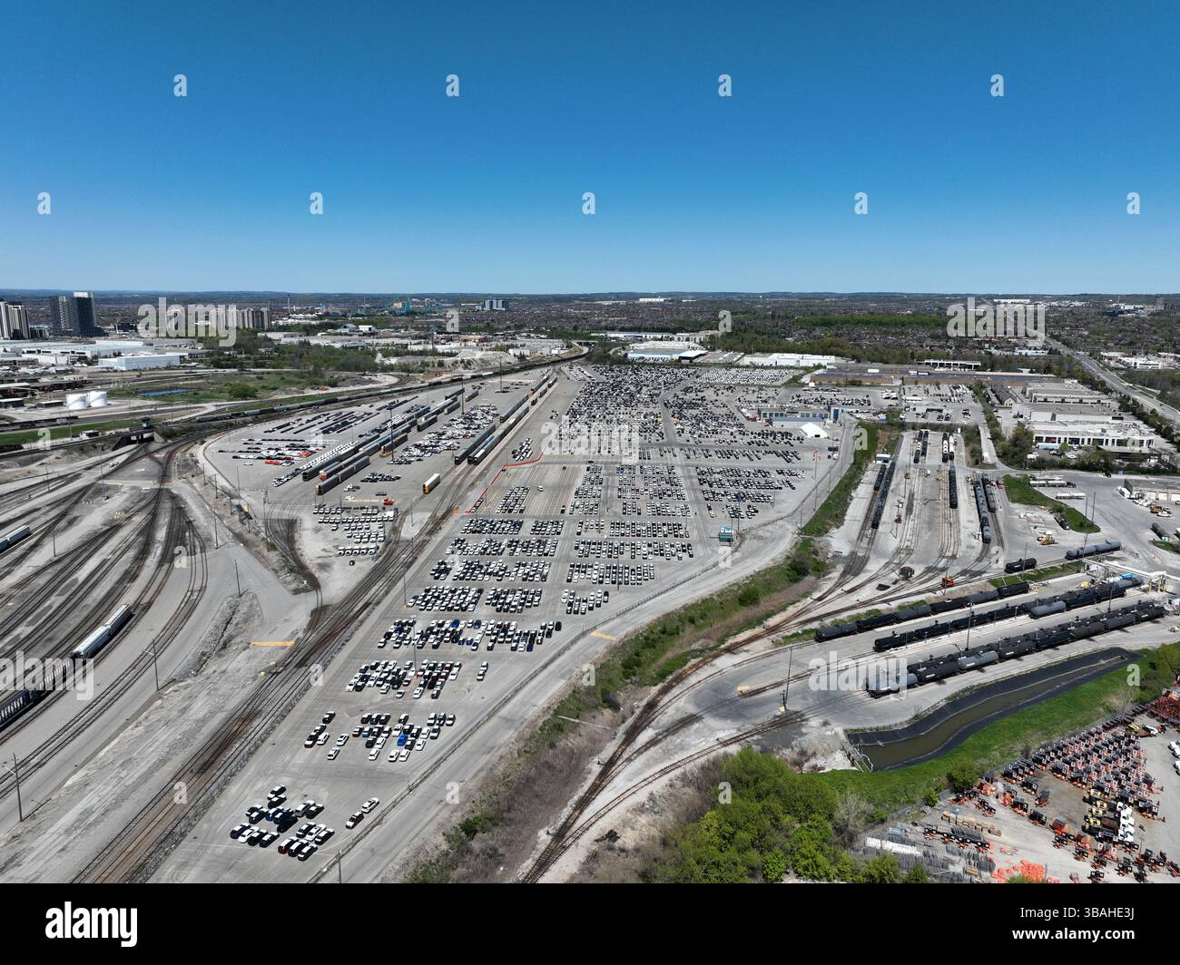 Aerial view of Canadian National Railway's MacMillan Yard and autorack ...