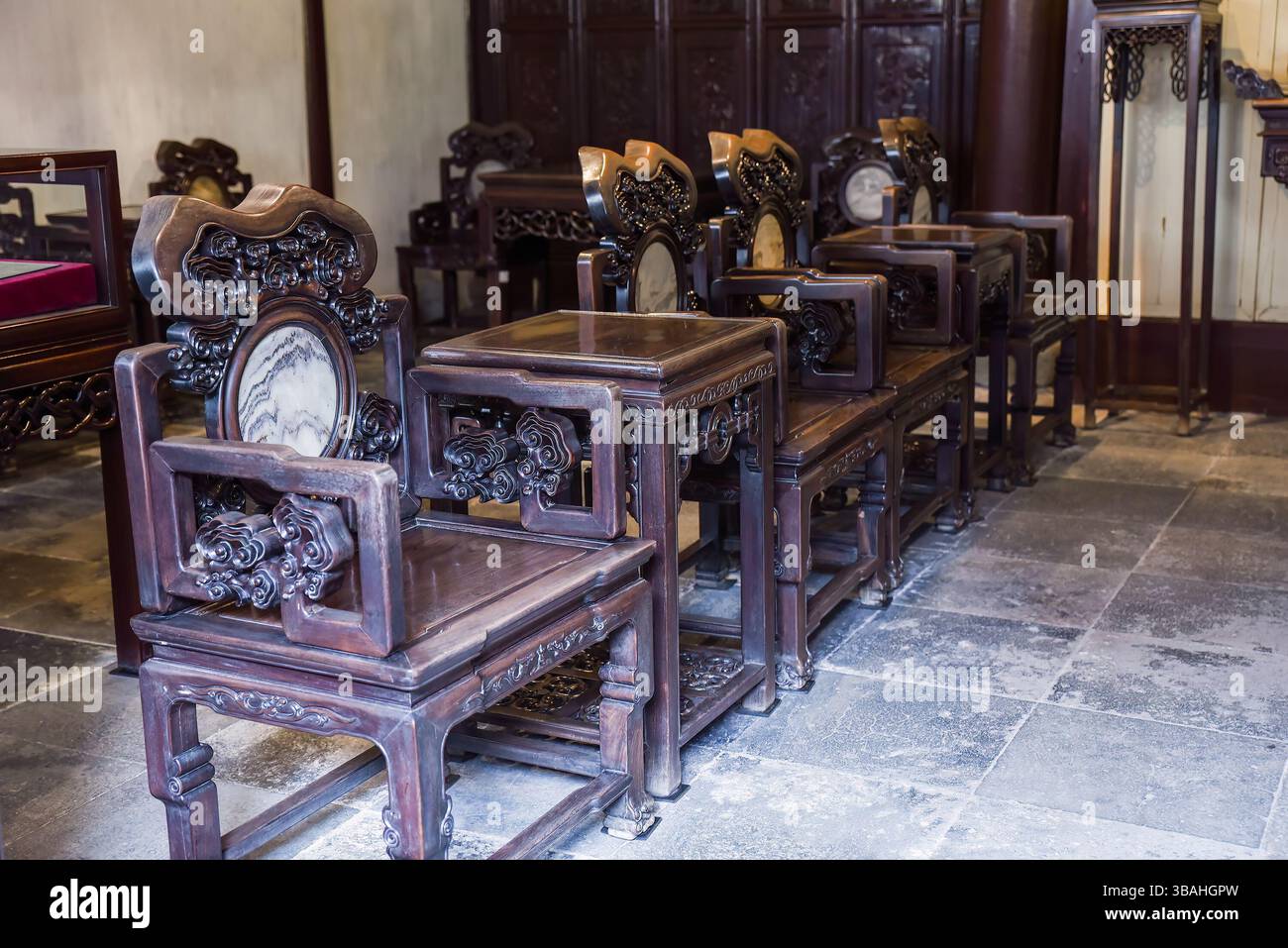 Shanghai, China - 1 April 2025: Artistic banyan root chairs inside He ...
