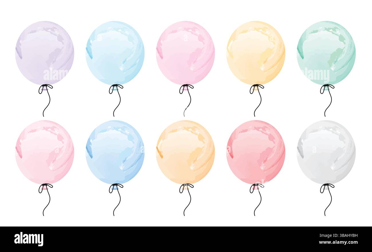 Birthday balloons elements clipart set. Floating balloon drawing object ...