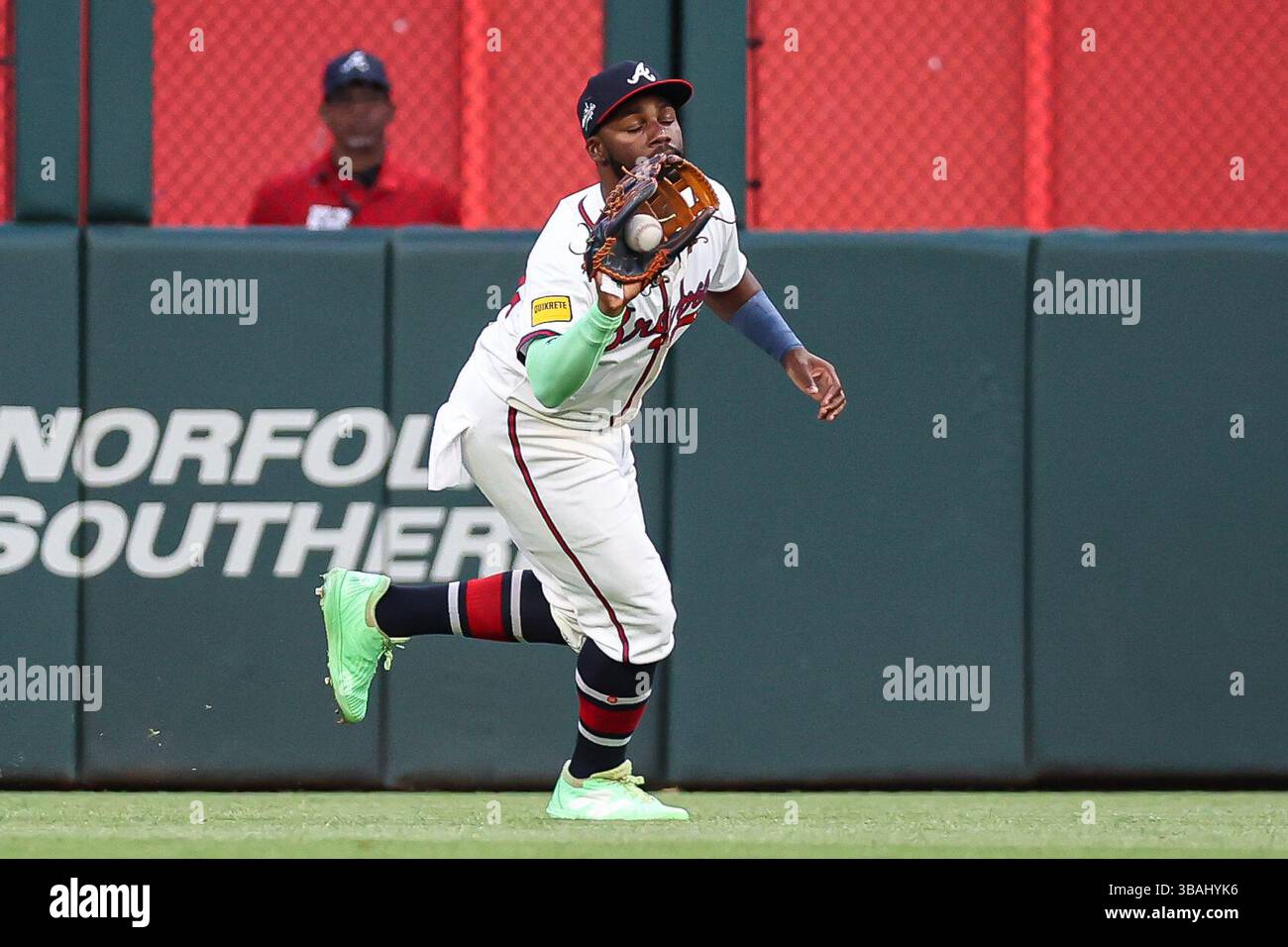 Atlanta Braves outfielder Michael Harris II catches a ball in the fifth ...