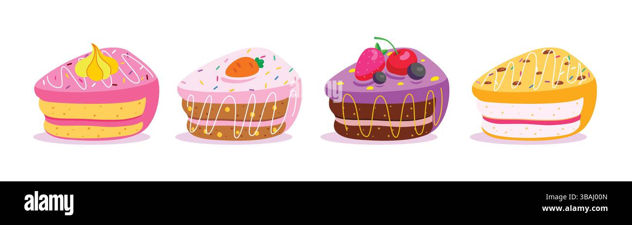 Birthday slice cake clipart set. Colorful cake with assorted flavor ...