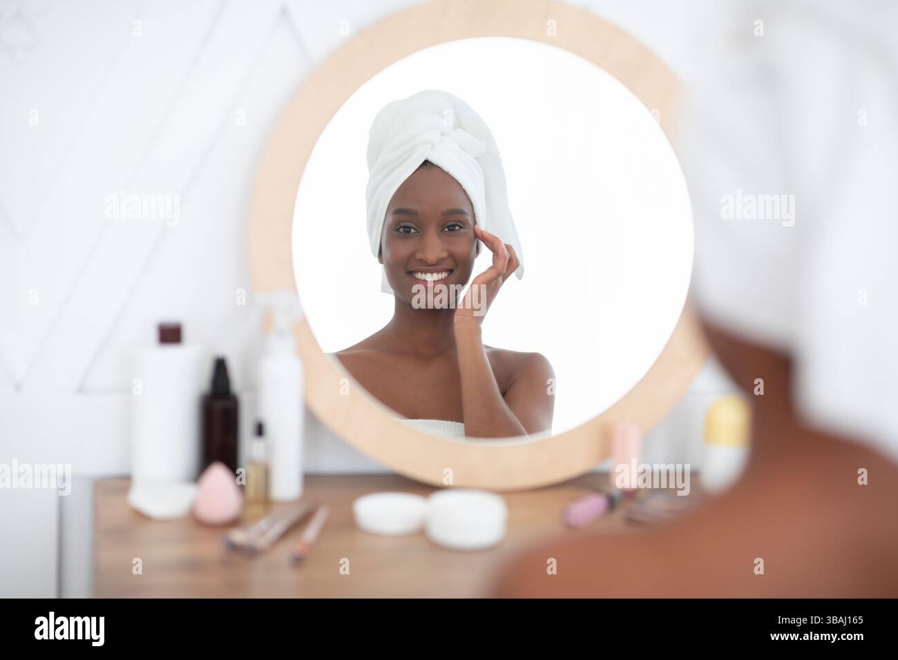 Procedures for beauty, youth and health. Reflection in mirror of fresh ...