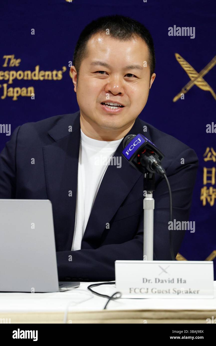 Tokyo, Japan. 13th May, 2025. David Ha CEO of Sakana AI Company speaks ...