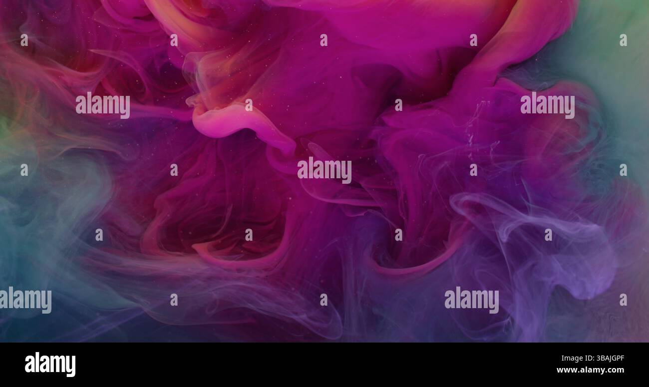 Watercolor explosion. Smoke blow. Mystic dye color stream splash in fog ...