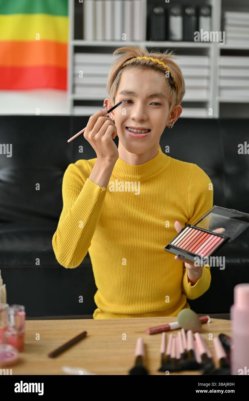 A portrait of an attractive young Asian gay beauty blogger or ...