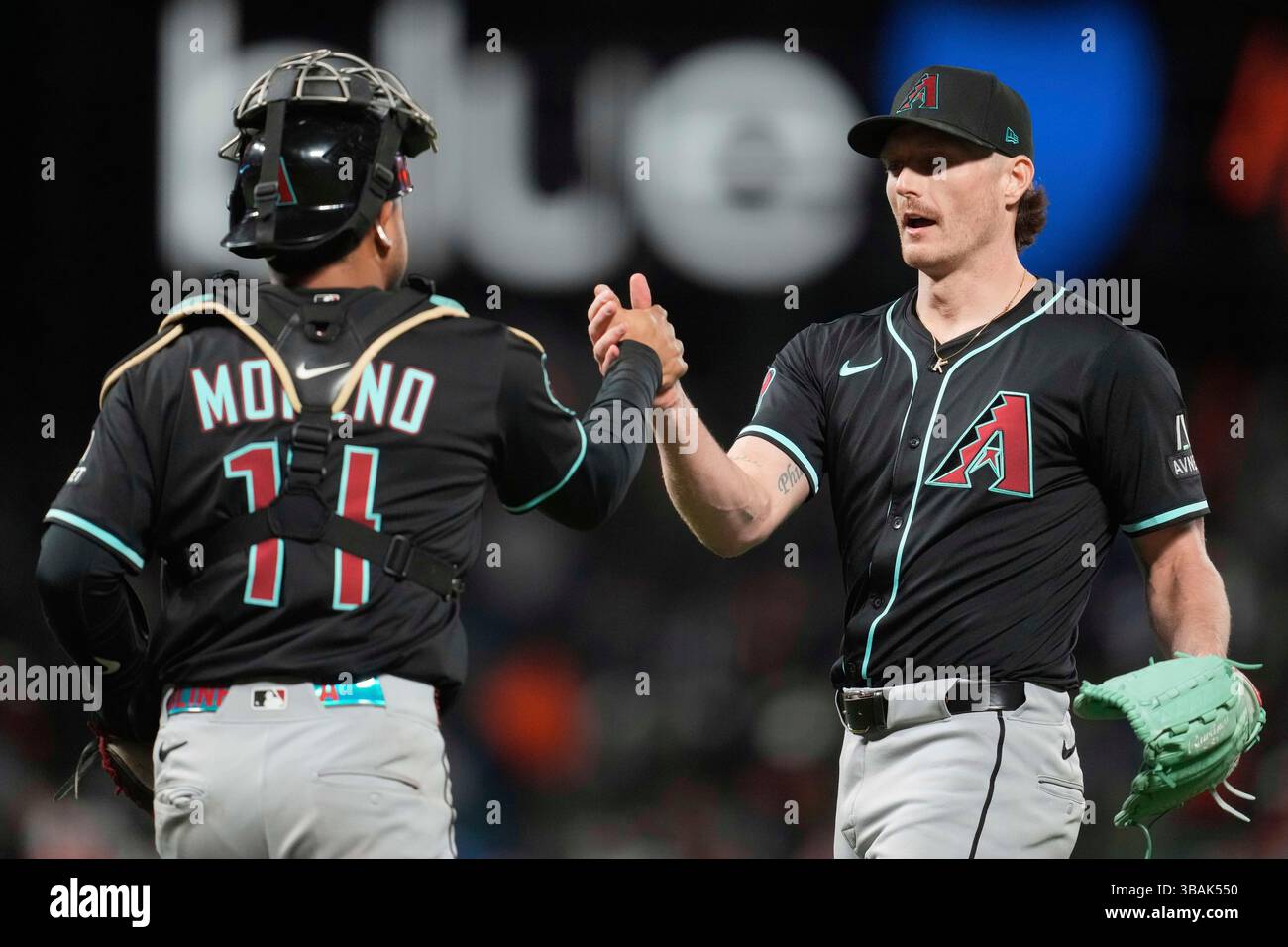 Arizona Diamondbacks catcher Gabriel Moreno, left, celebrates with ...