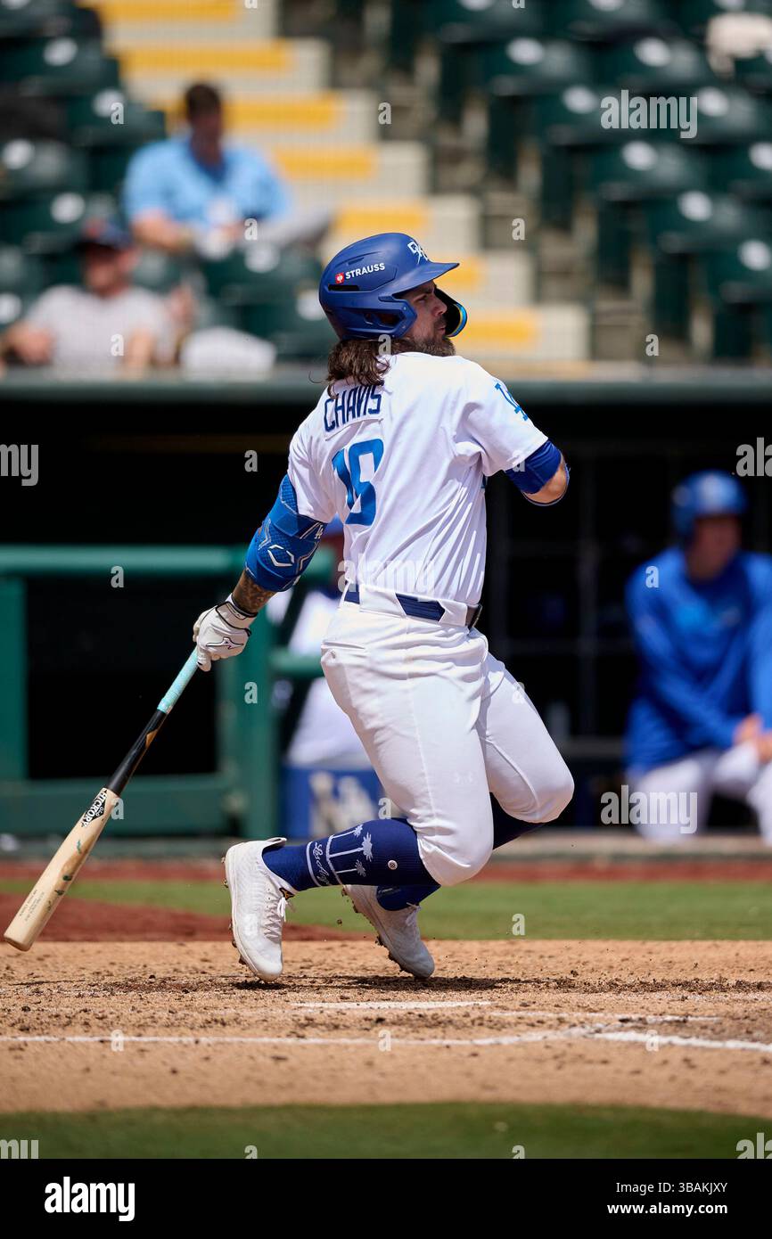 Oklahoma City Comets Michael Chavis (18) bats during an MiLB Pacific Coast League baseball game ...