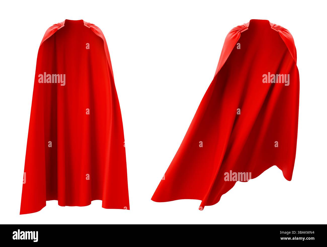 Red super hero cape mockup set from front view. Vivid scarlet cloak ...