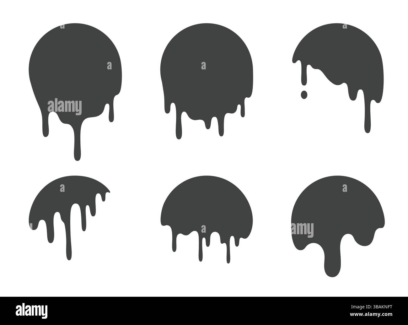 Icon of molten circle with drip collection - black liquid paint drops ...