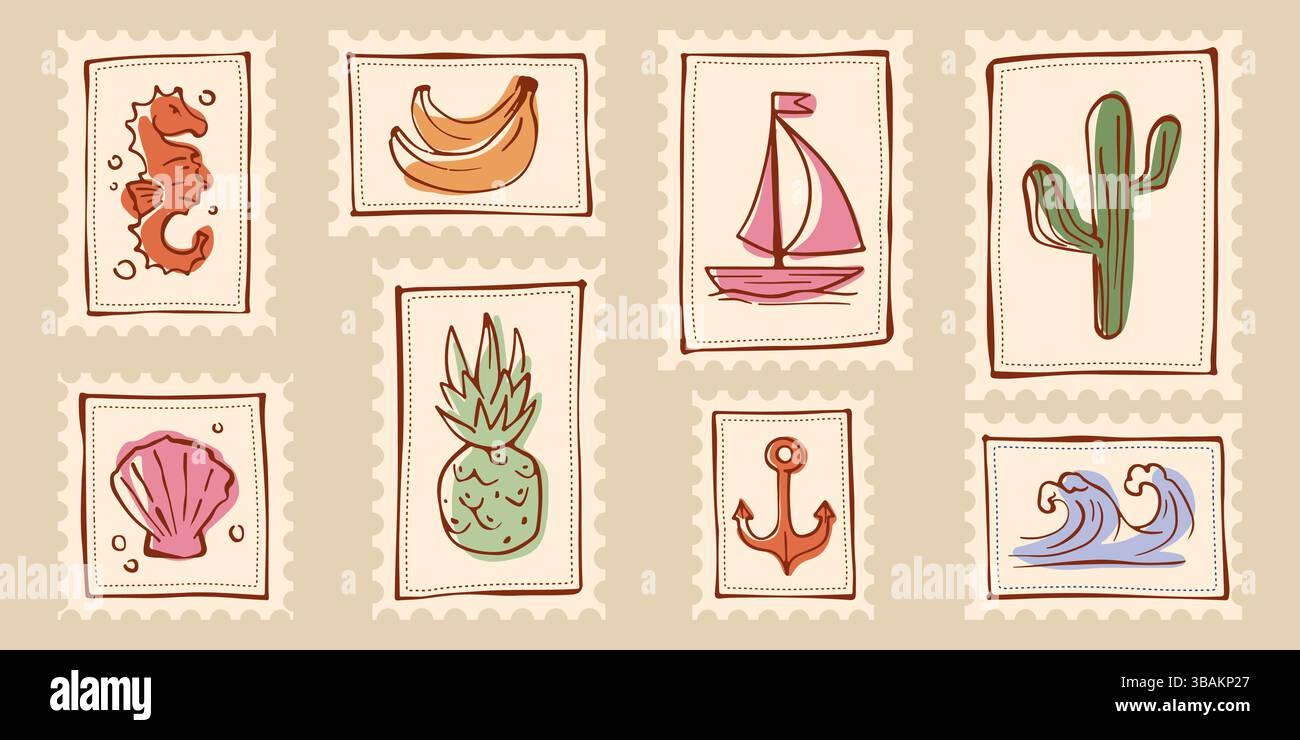 Vintage summer stamps set isolated on background. Vector illustration ...
