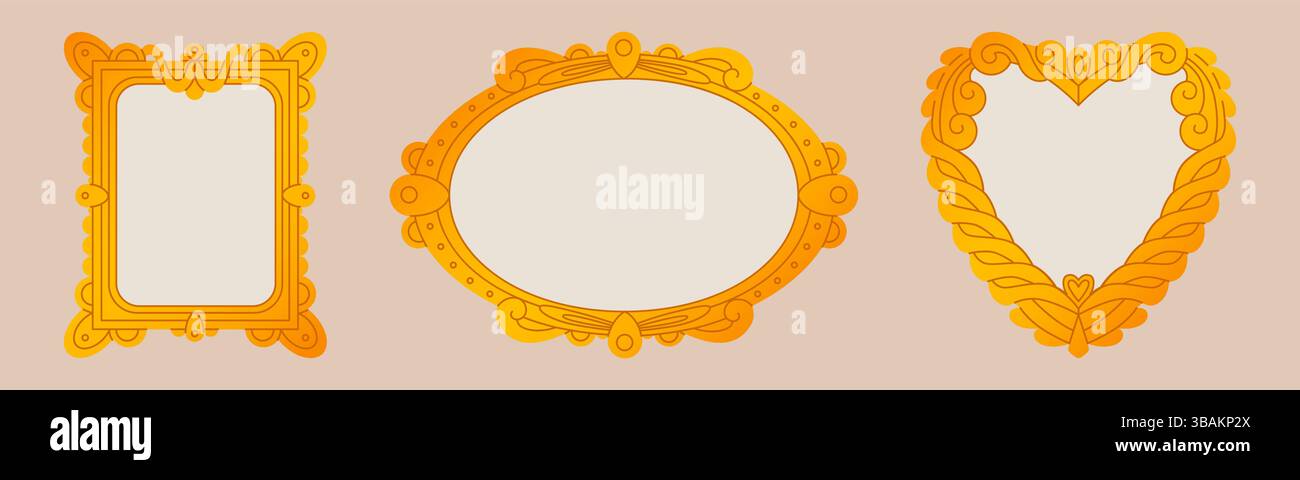 Antique golden mirror frames set isolated on background. Vector cartoon ...
