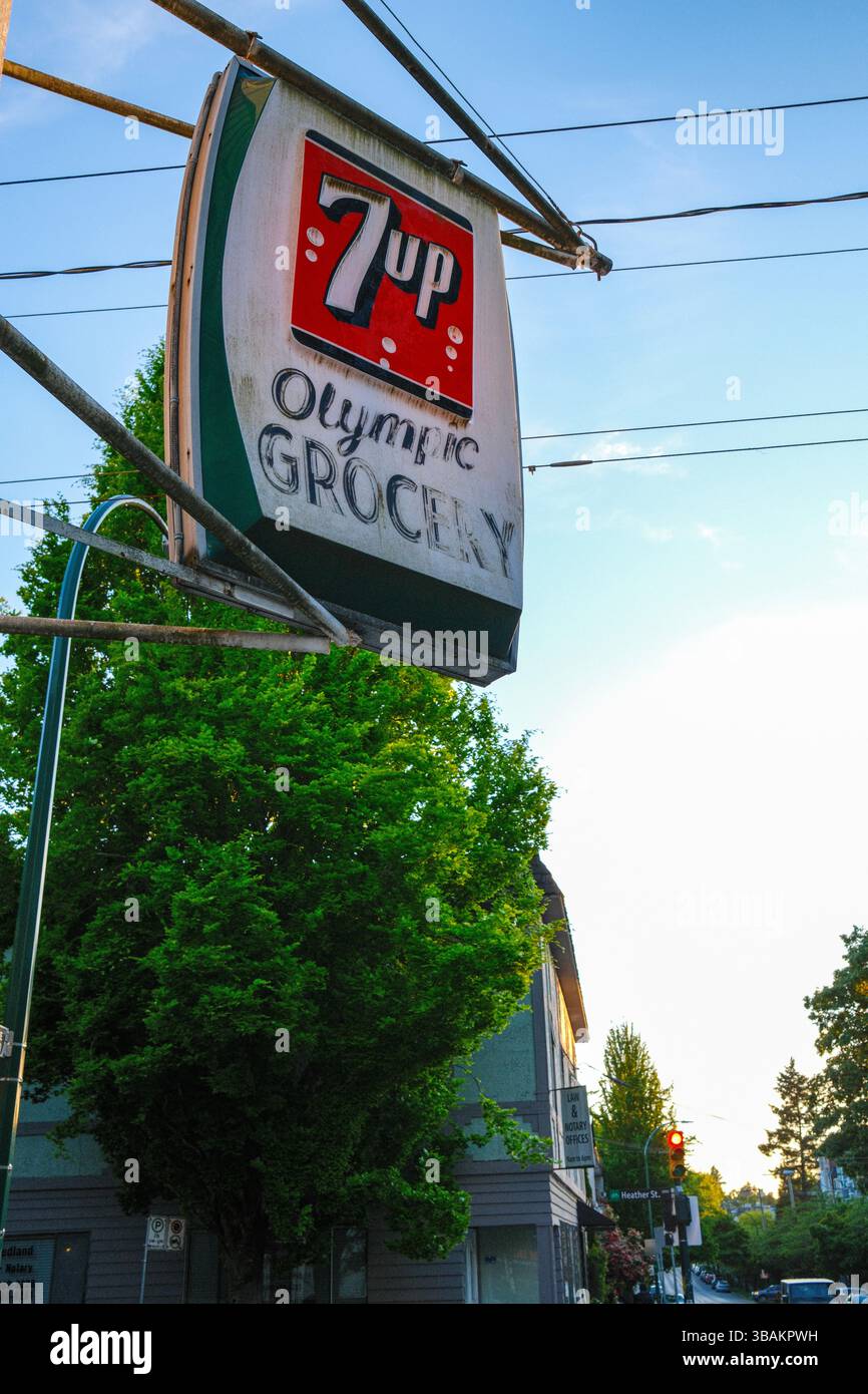 Vintage 7UP sign at Olympic Grocer along West 16th Avenue in Vancouver ...