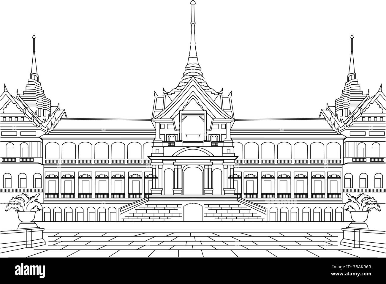 Vector line art illustration of the iconic Grand Palace in Bangkok ...