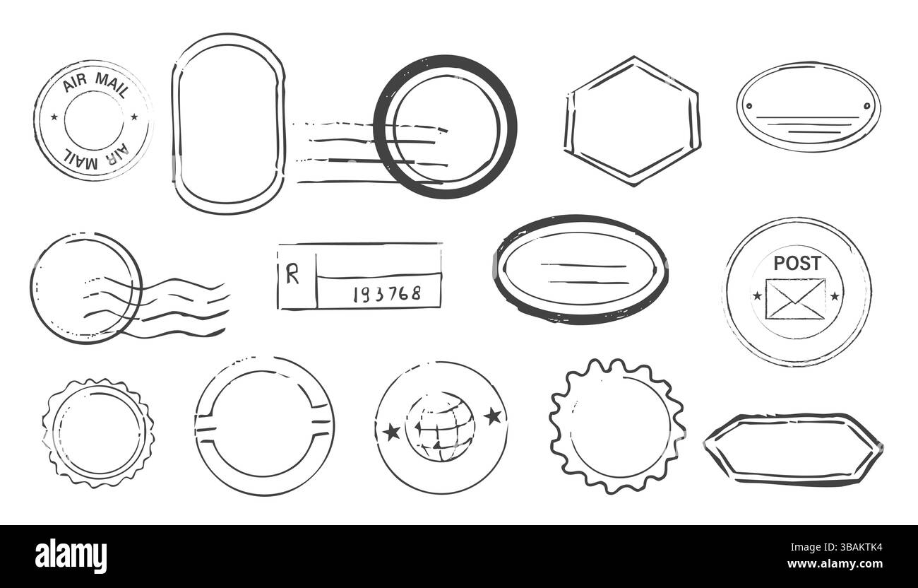 Post stamp air mail postage rubber vintage frame, seal. Line retro ...
