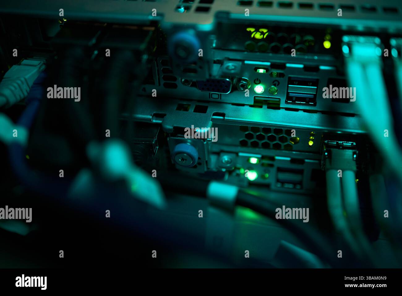 Illuminated Server Racks in Data Center Showing Hardware Connections Stock Photo - Alamy