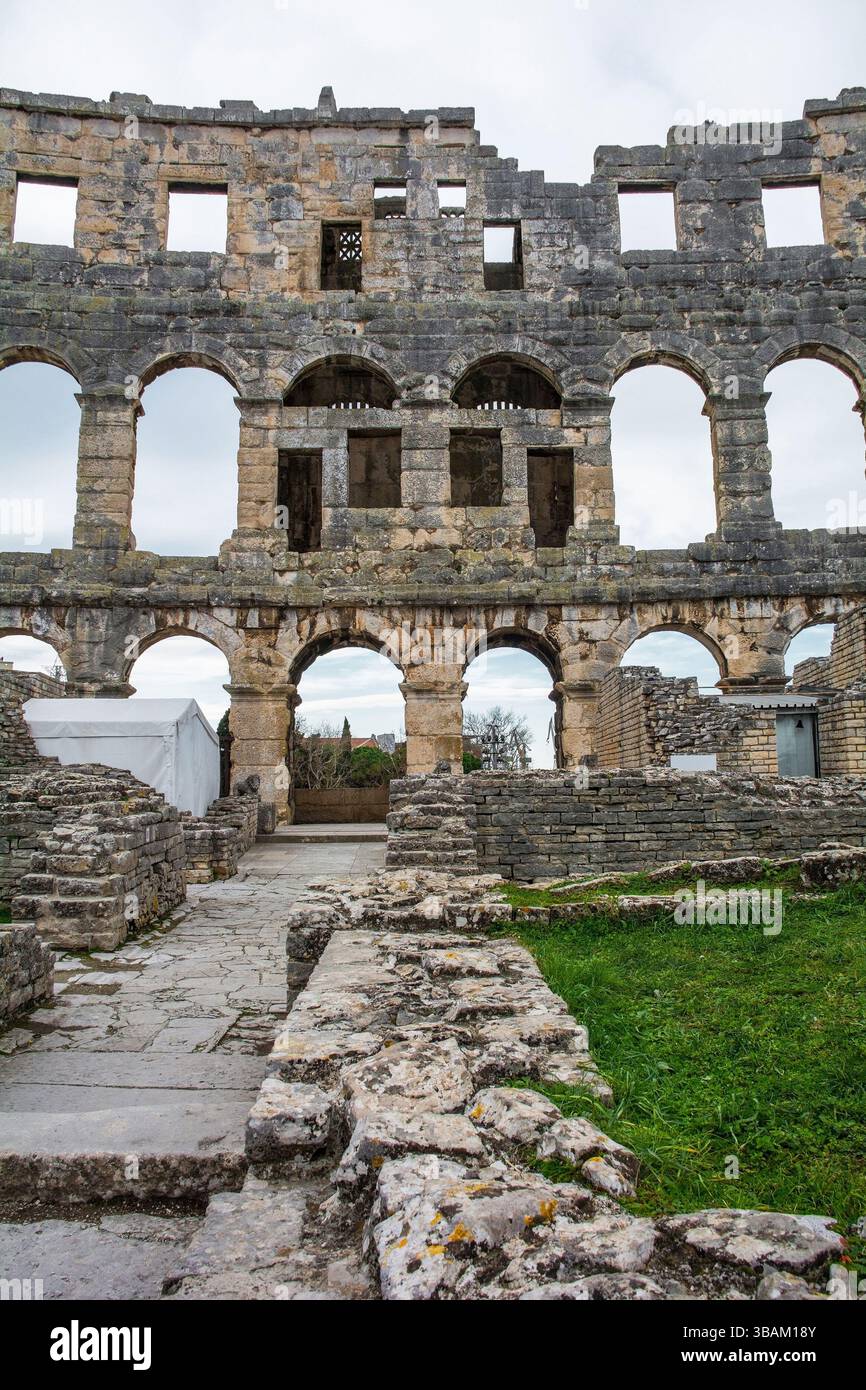 The northwest tower, one of four towers in Pula Arena in Istria ...