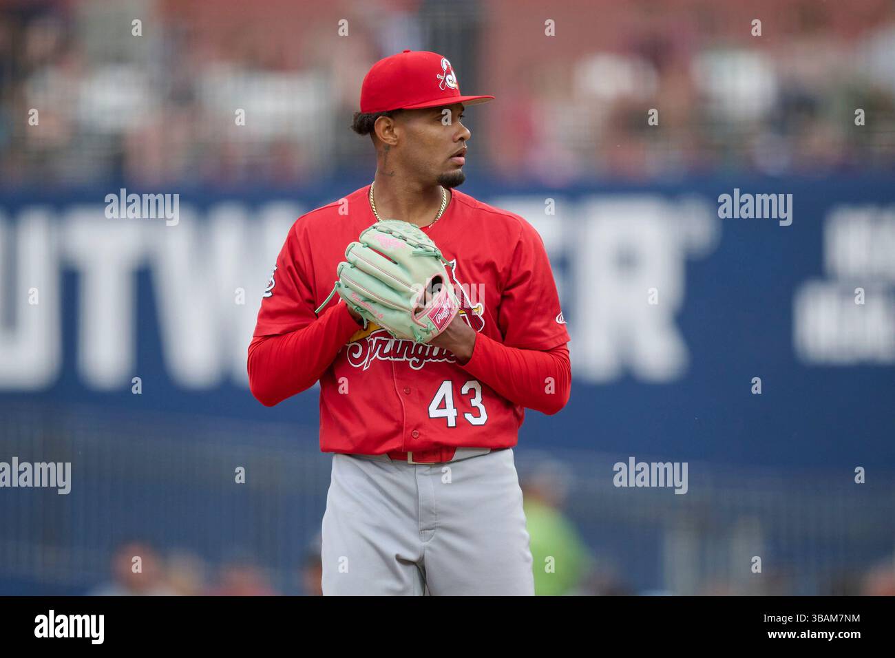 Springfield Cardinals pitcher Edwin Nuñez (43) during an MiLB Texas ...