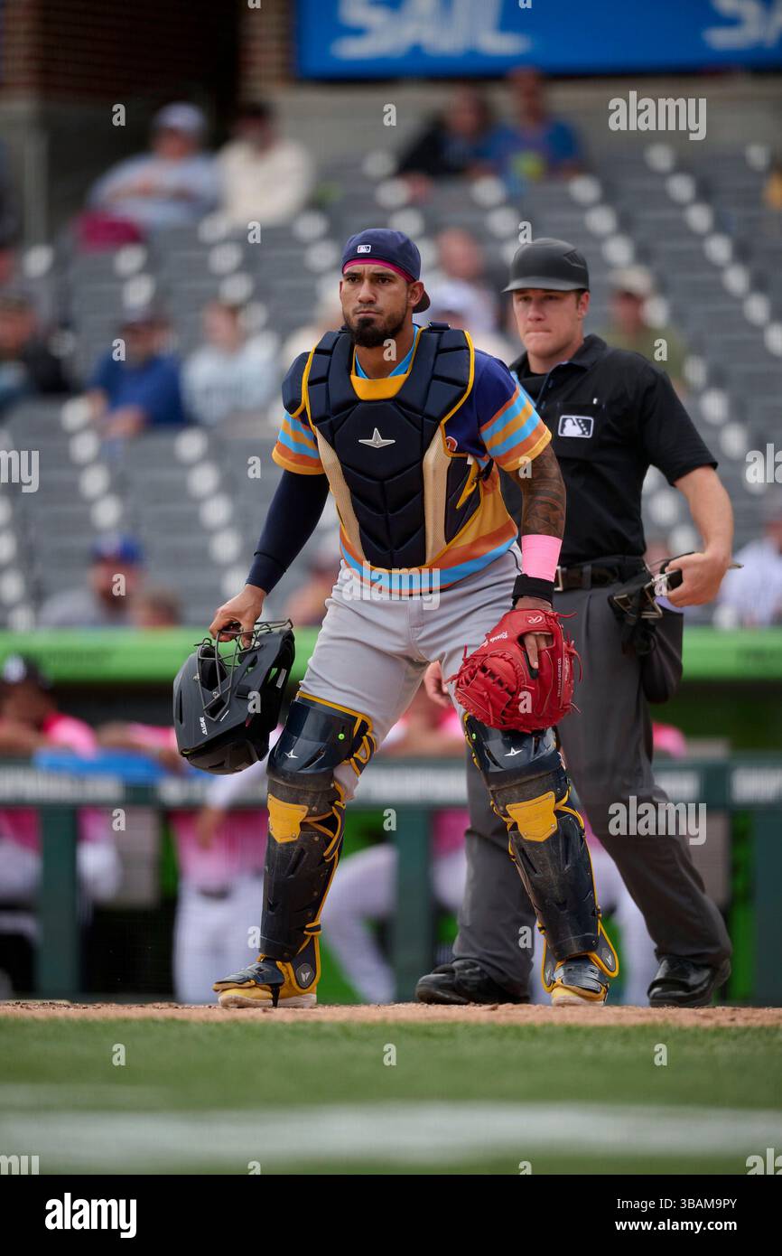 Montgomery Biscuits catcher Ricardo Genovés (39) and umpire Tyler ...