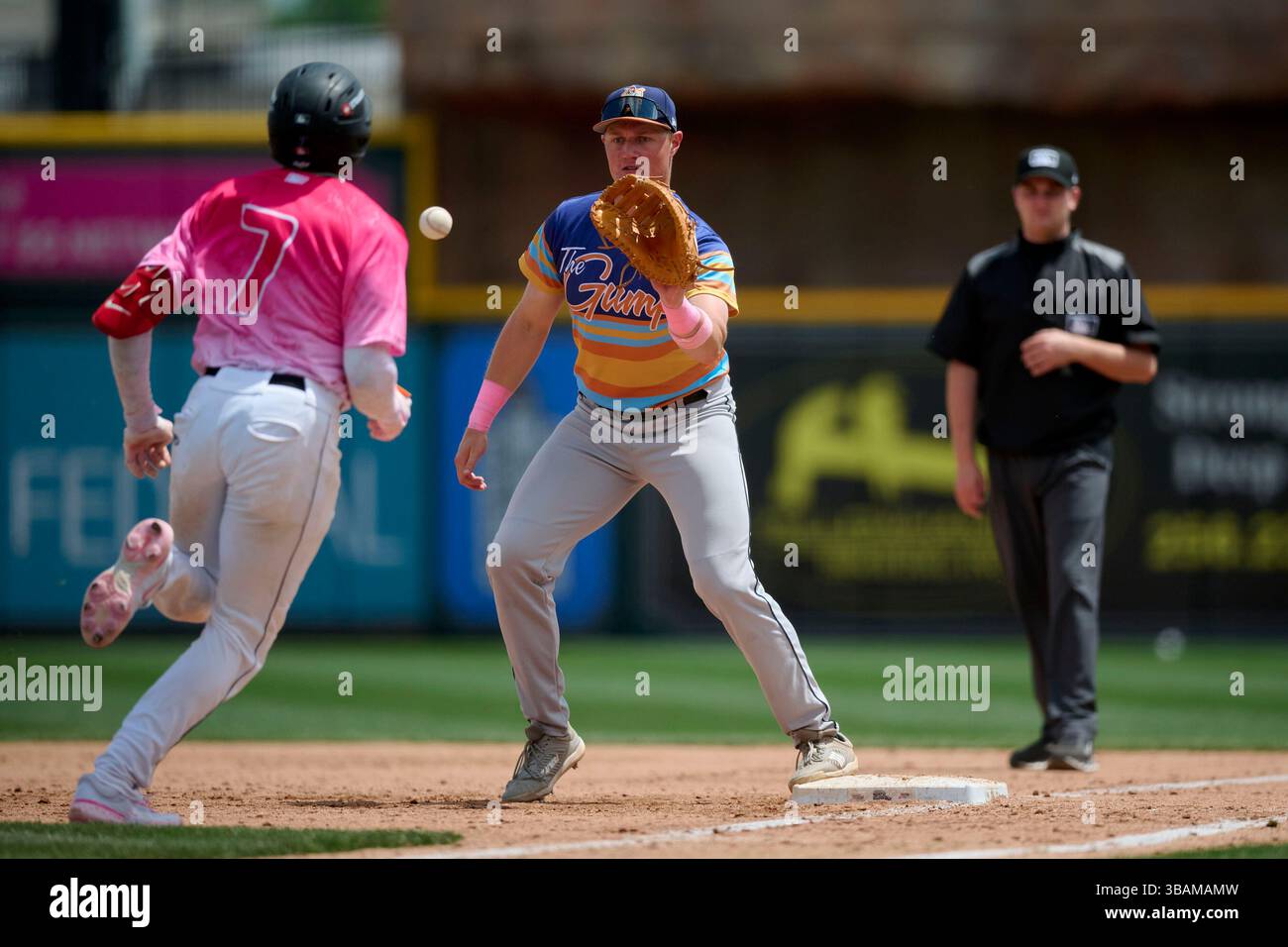 Montgomery Biscuits first baseman Will Simpson (6) catching a throw as ...