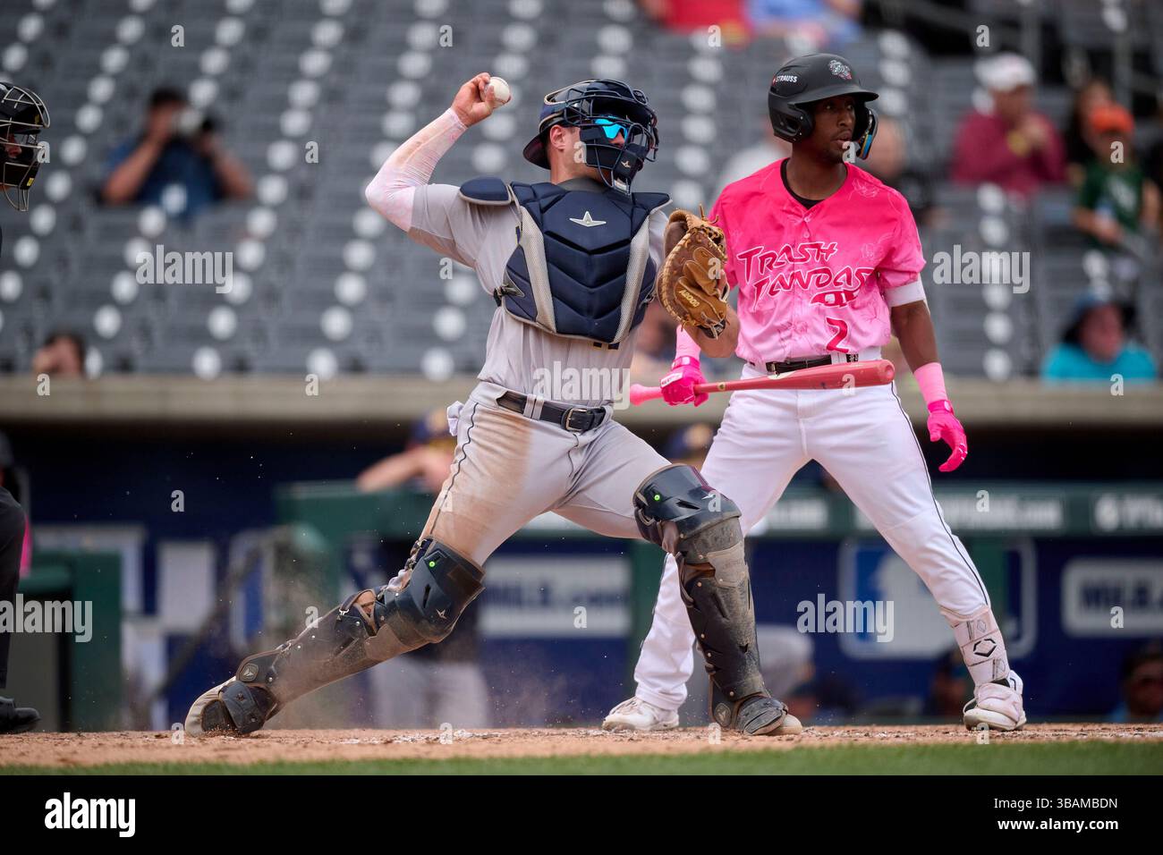 Montgomery Biscuits catcher Tatem Levins (12) throws down to second ...
