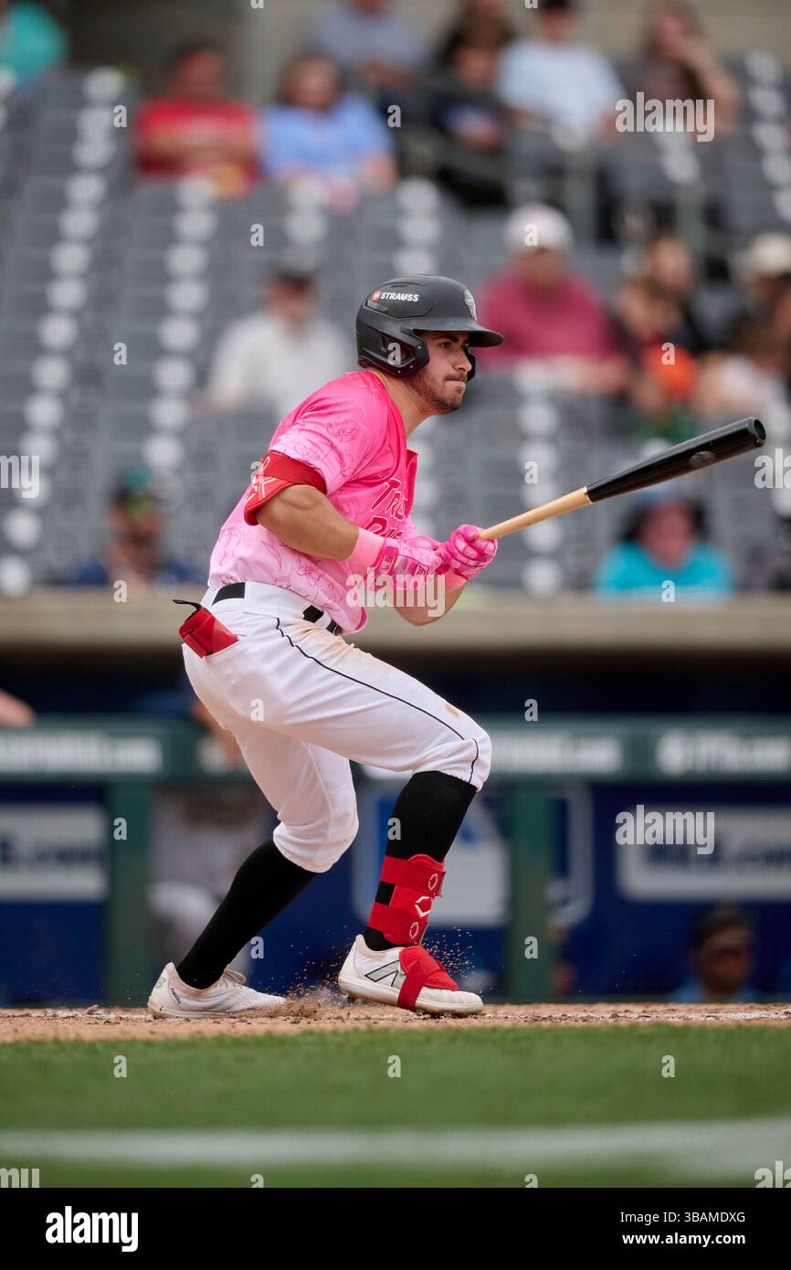 Rocket City Trash Pandas David Calabrese (1) bats during an MiLB ...