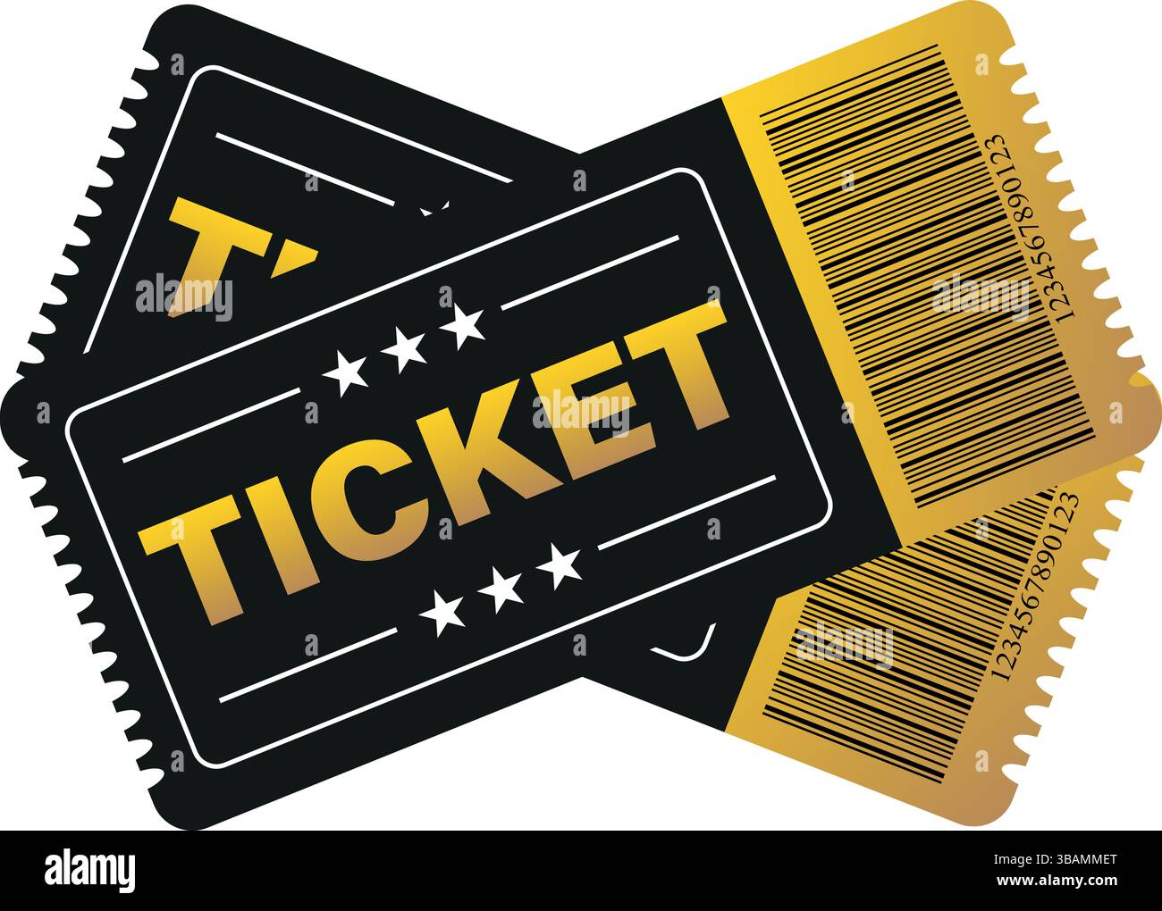 Black and gold event tickets with barcode and stars, symbolizing ...