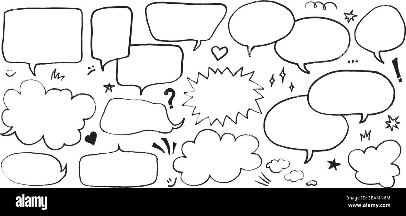 Dialogue speech bubbles with pen or crayon chalk doodle emphasis hand ...