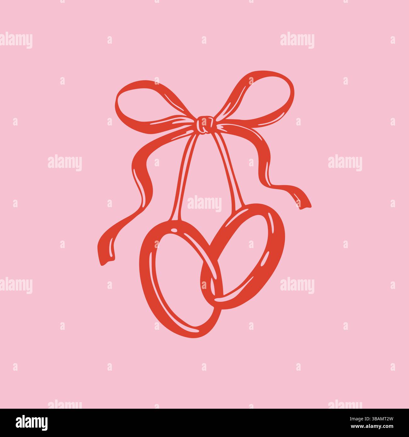 Interlocked hand drawn two wedding rings. Coquette whimsical bow ribbon ...