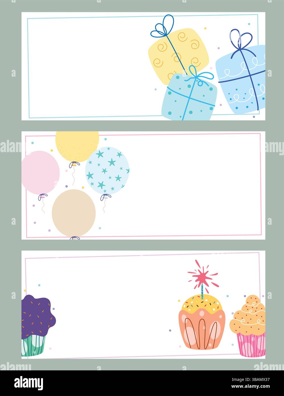 Birthday invitation card template clipart banner set. Birthday greeting ...