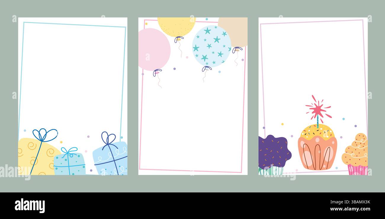 Birthday invitation card template clipart poster set. Happy birthday ...