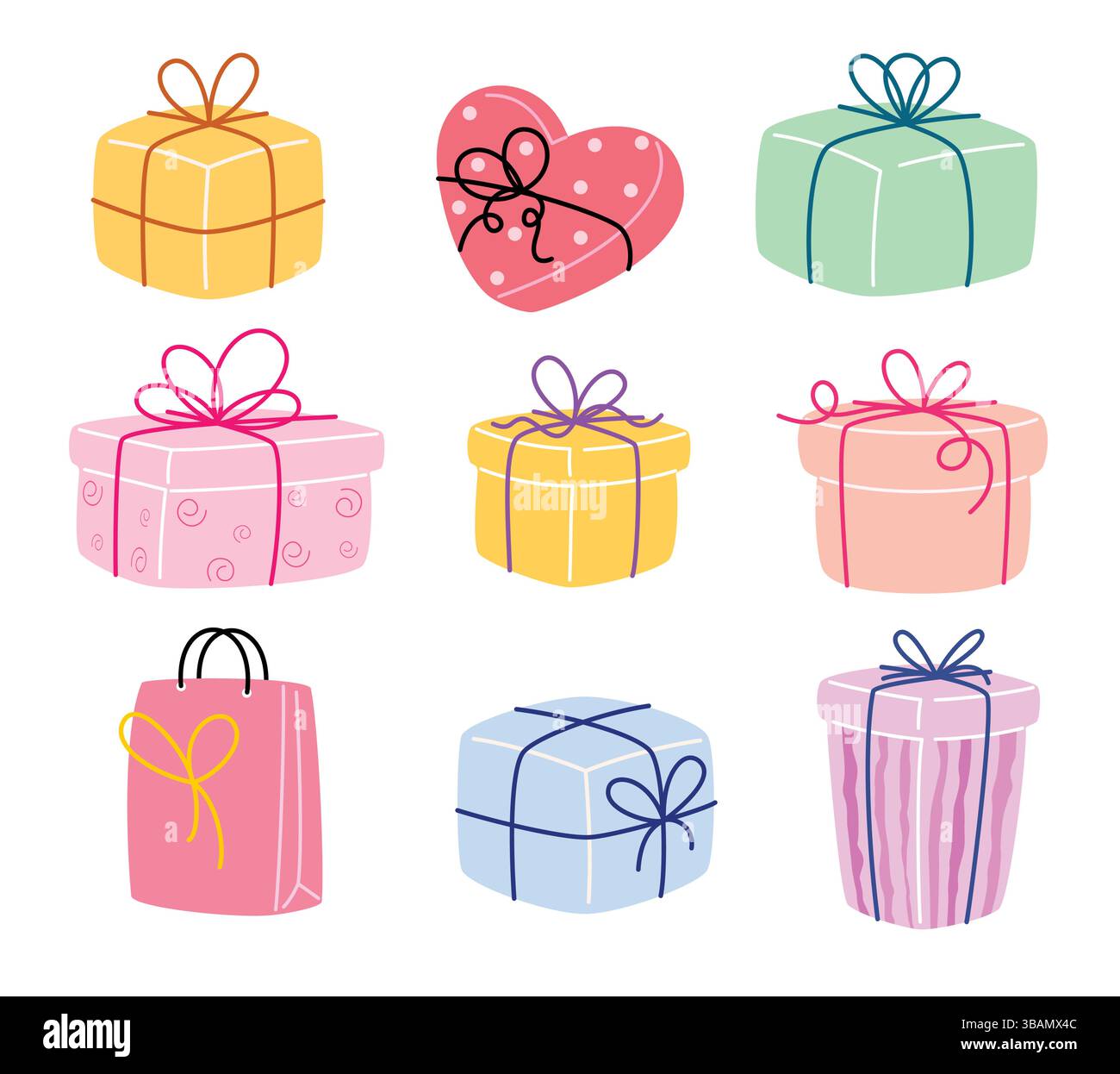 Gift box drawing elements clipart set. Birthday gift box colorful clip ...