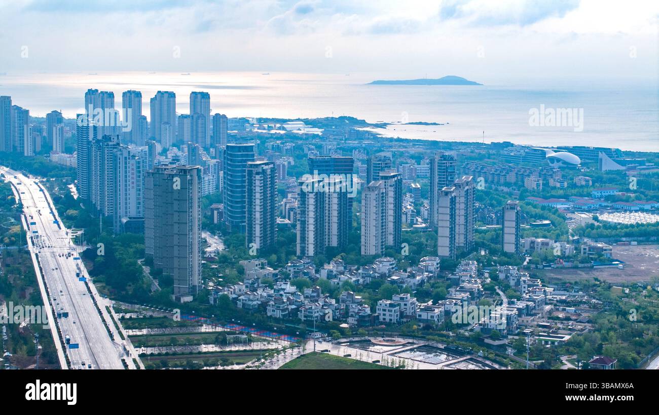 Aerial photo shows the West Coast New Area of Qingdao City, east China ...