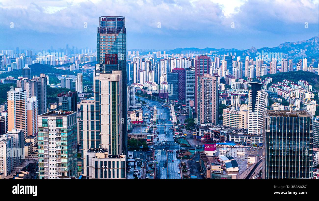 Aerial photo shows the West Coast New Area of Qingdao City, east China ...