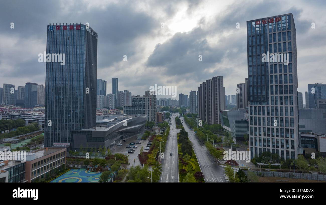 Aerial photo shows the West Coast New Area of Qingdao City, east China ...