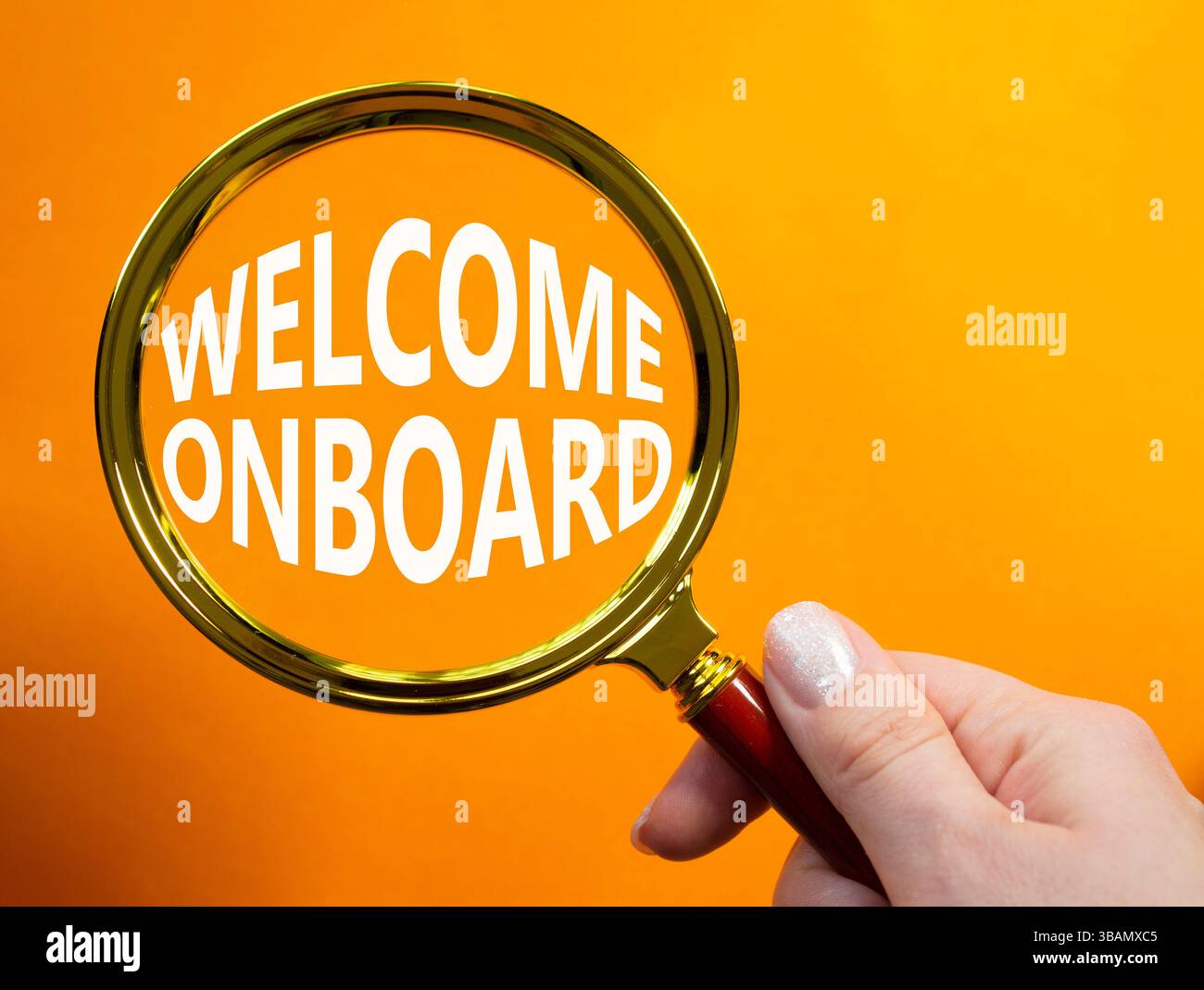 Welcome onboard symbol. Magnifying Glass with Concept word Welcome ...