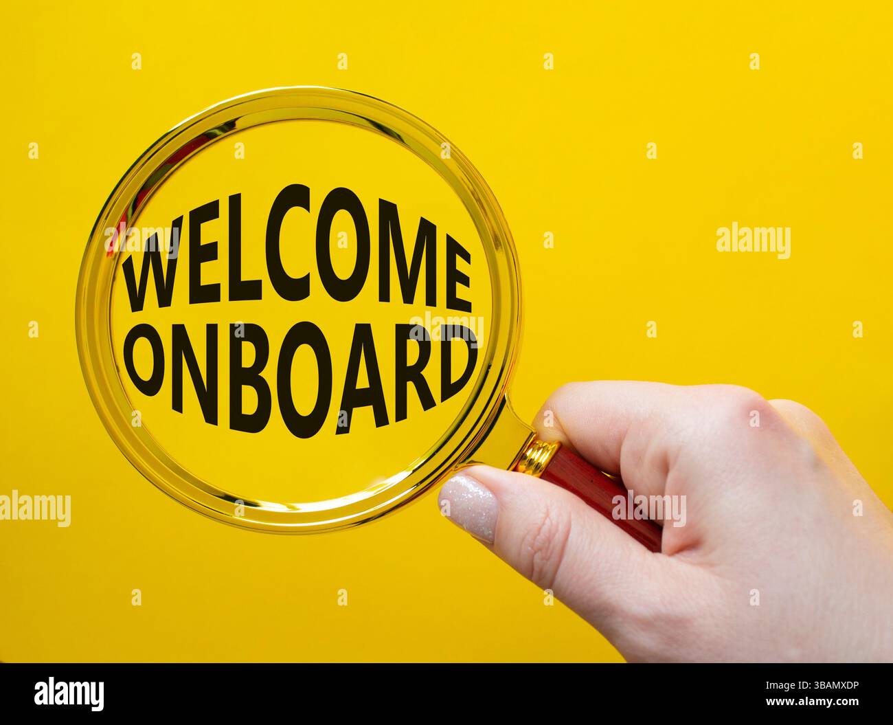 Welcome onboard symbol. Magnifying Glass with Concept word Welcome ...
