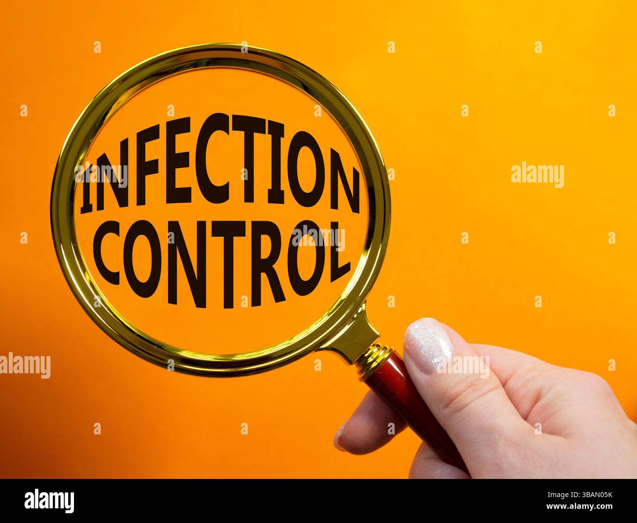 Infection Control symbol. Magnifying Glass with Concept word Infection ...