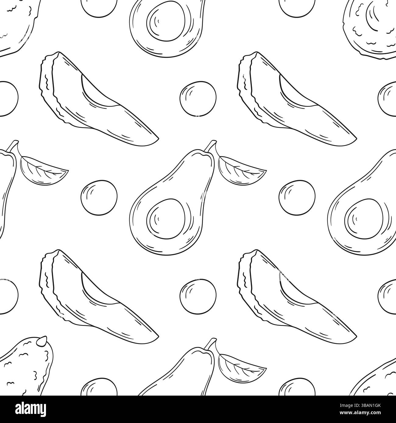Avocado. Monochrome fruit pattern in hand draw style. Pattern for menu ...