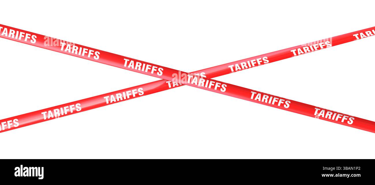 Red tariffs barrier tape crossing on transparent background 3d Stock ...