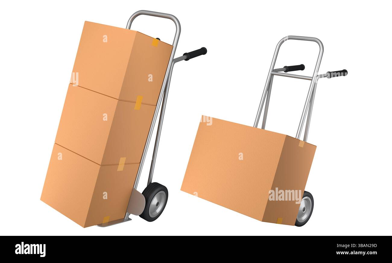 Set of Airport luggage cart or baggage trolley side with stack of ...