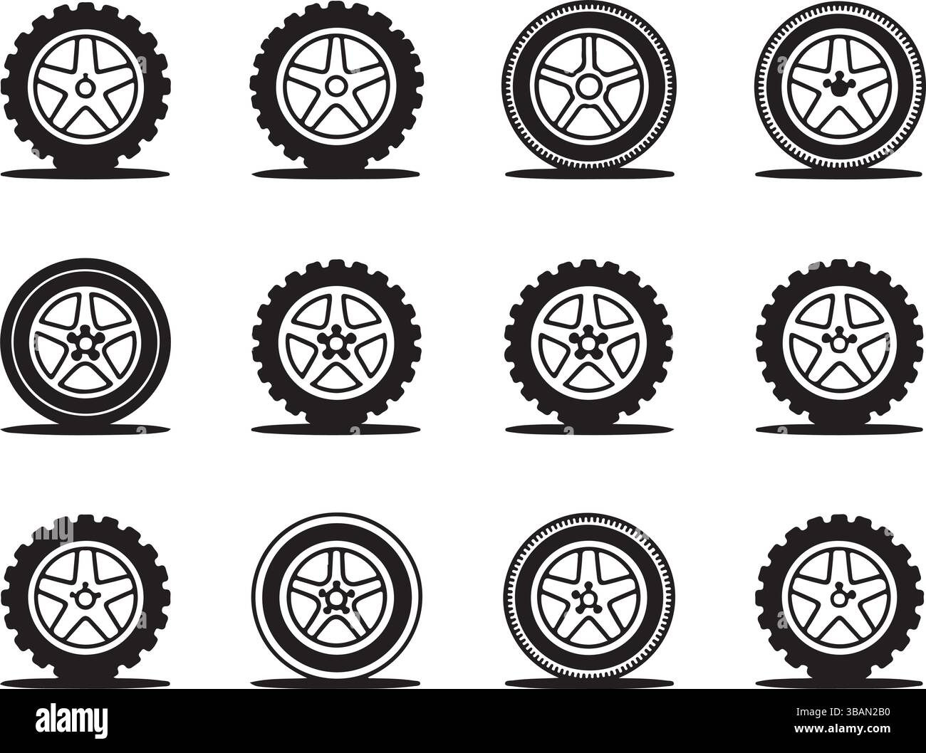 Black and White Car Wheel Tire Set Icons Stock Vector Image & Art - Alamy