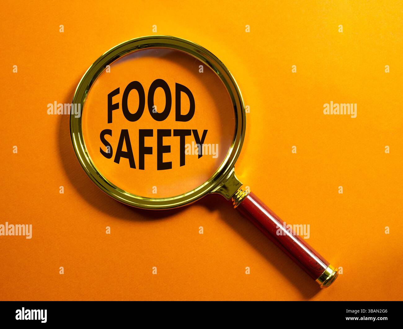 Food Safety symbol. Magnifying glass with words Food Safety. Beautiful ...