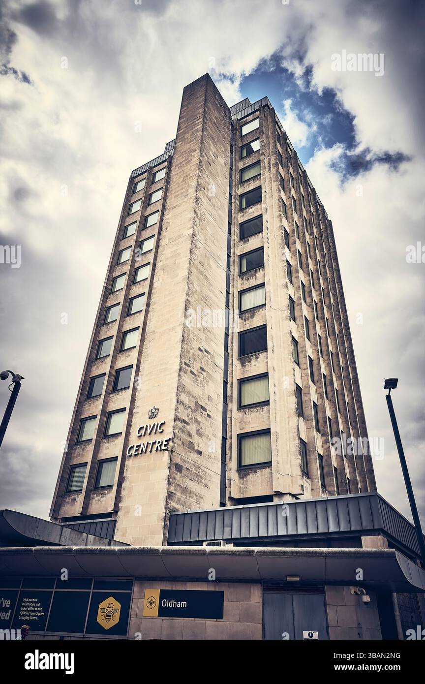 Oldham civic centre tower block in the town centre,UK Stock Photo - Alamy