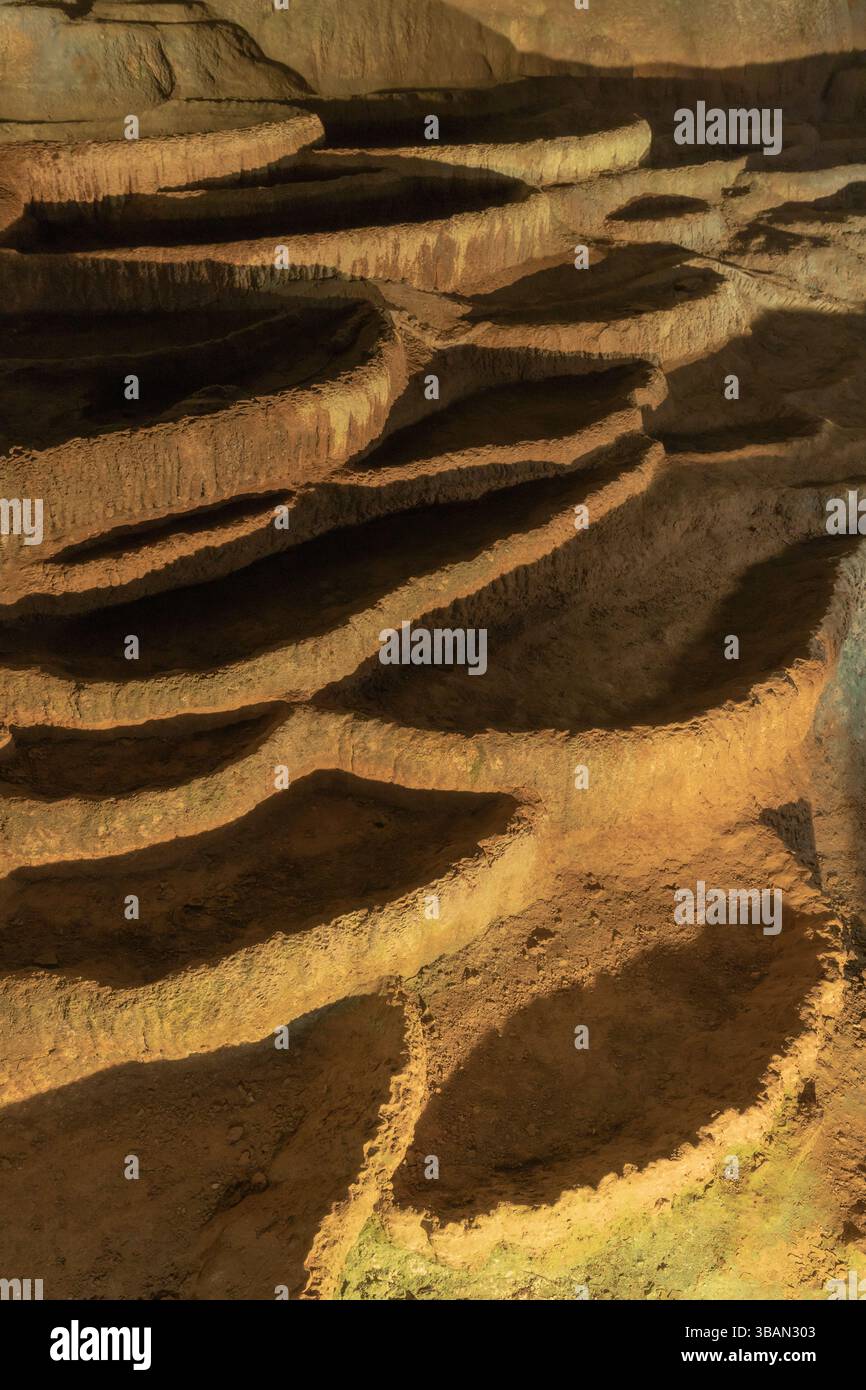 Geological formations and natural patterns inside the cave of limestone ...